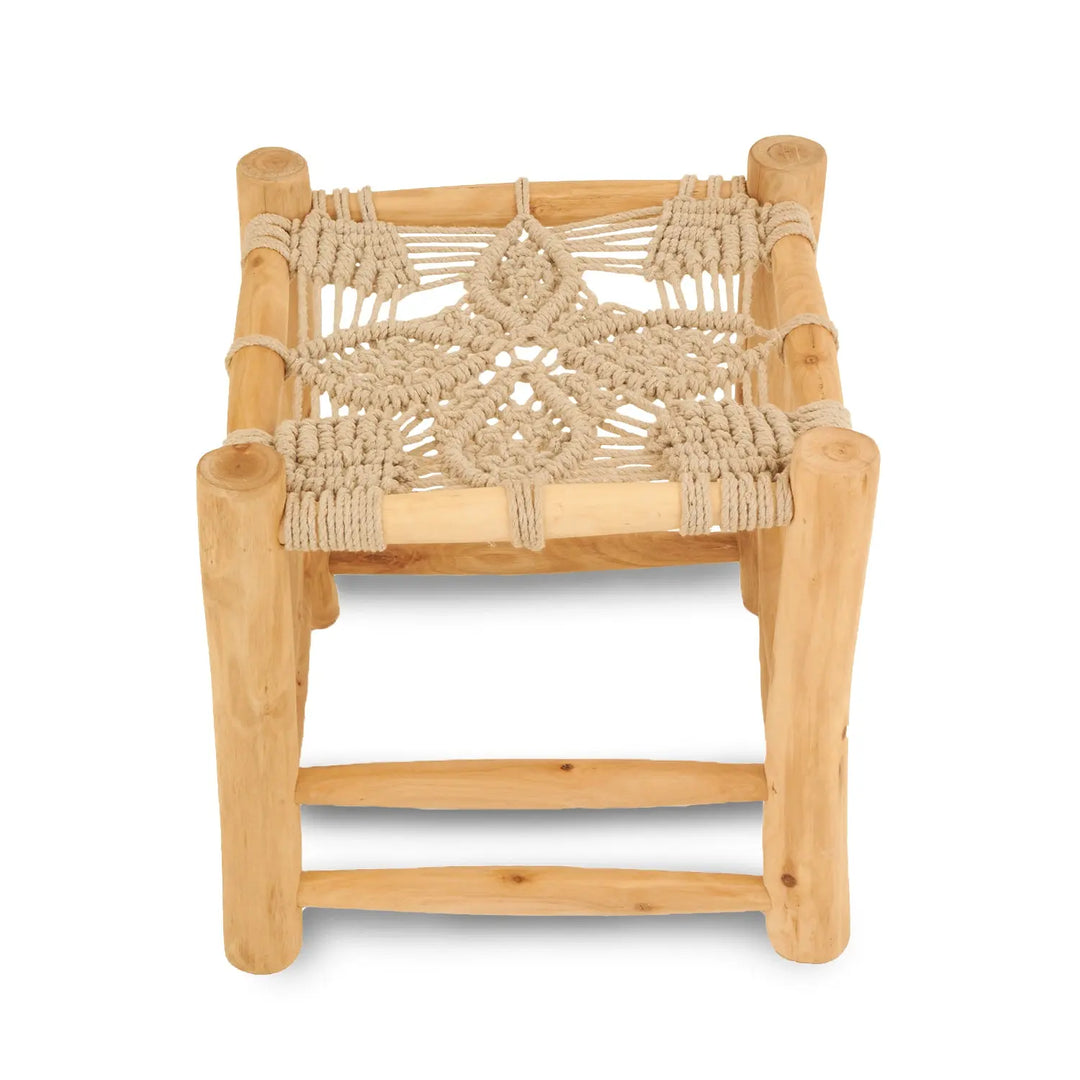 Macrame Wooden Stool - Boutique Camping tent seating