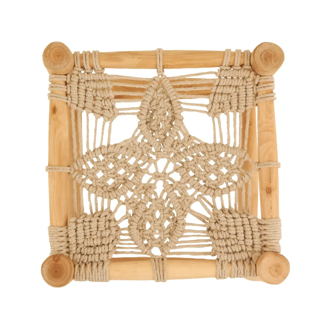 Macrame Wooden Stool - Boutique Camping tent seating