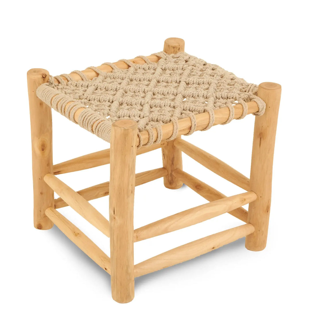 Macrame Wooden Stool - Boutique Camping tent seating