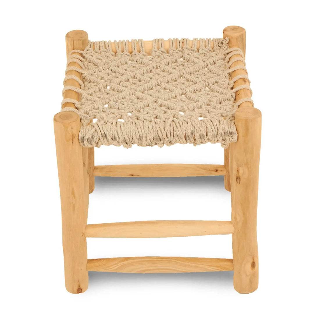 Macrame Wooden Stool - Boutique Camping tent seating