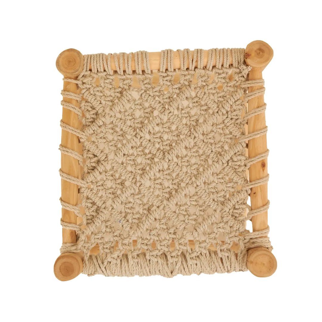 Macrame Wooden Stool - Boutique Camping tent seating