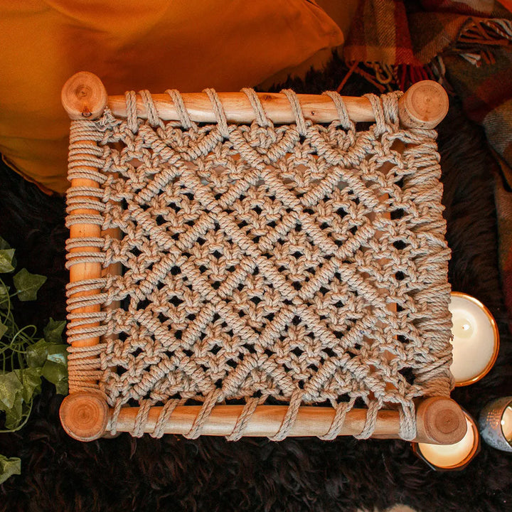 Macrame Wooden Stool - Boutique Camping tent seating