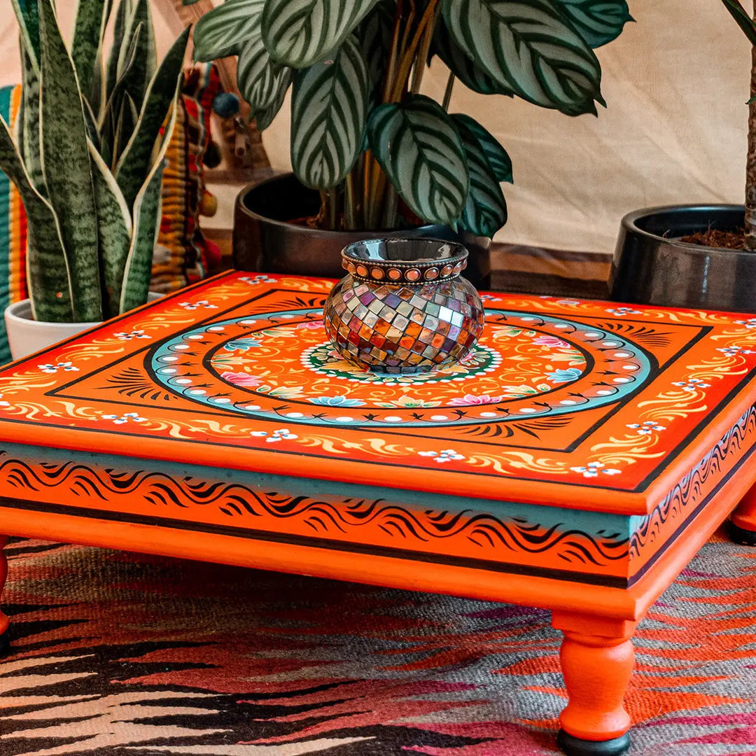 Hand Painted Square Bajot Table – Boutique Camping